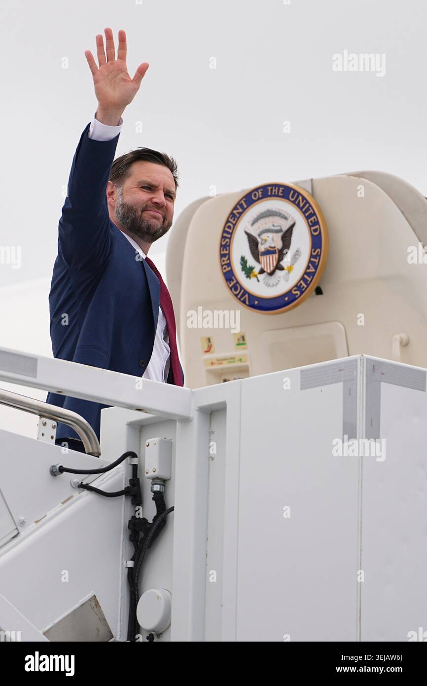 Vice President JD Vance waves as he boards Air Force Two at Colorado ...