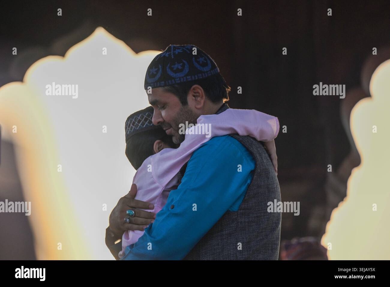 NEW DELHI, INDIA - MAY 28: Muslim hug each other after congregational ...