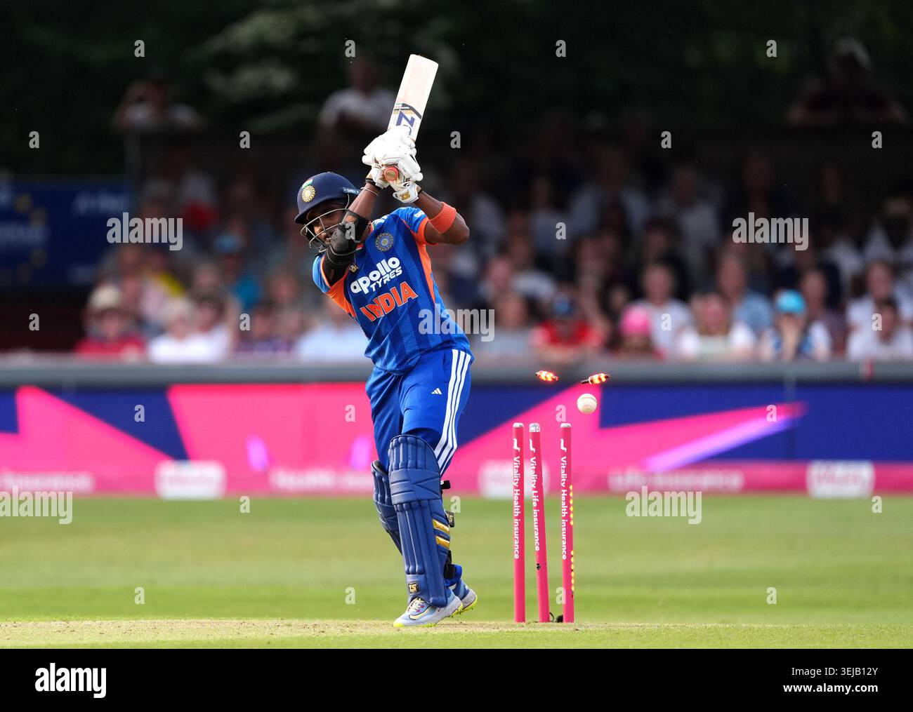 India's Bharti Fulmali is bowled out by England's Issy Wong during the ...
