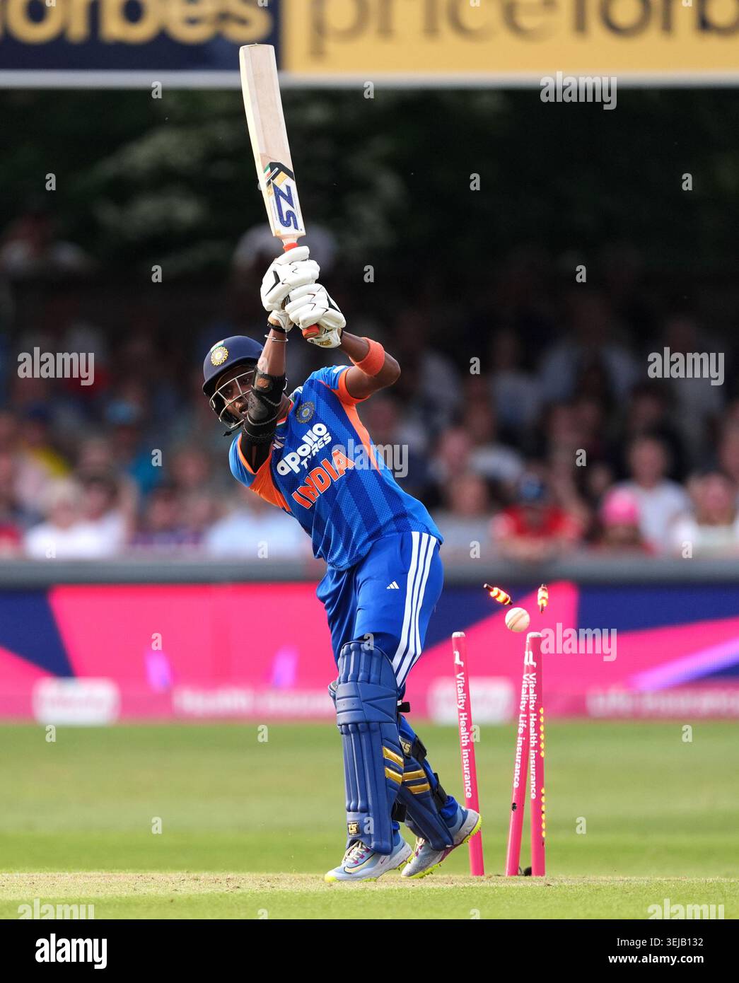 India's Bharti Fulmali is bowled out by England's Issy Wong during the ...