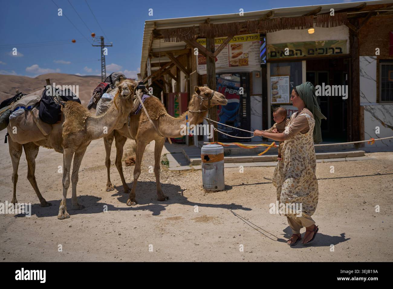 Israeli settler parents travel with their baby on camels in the ...
