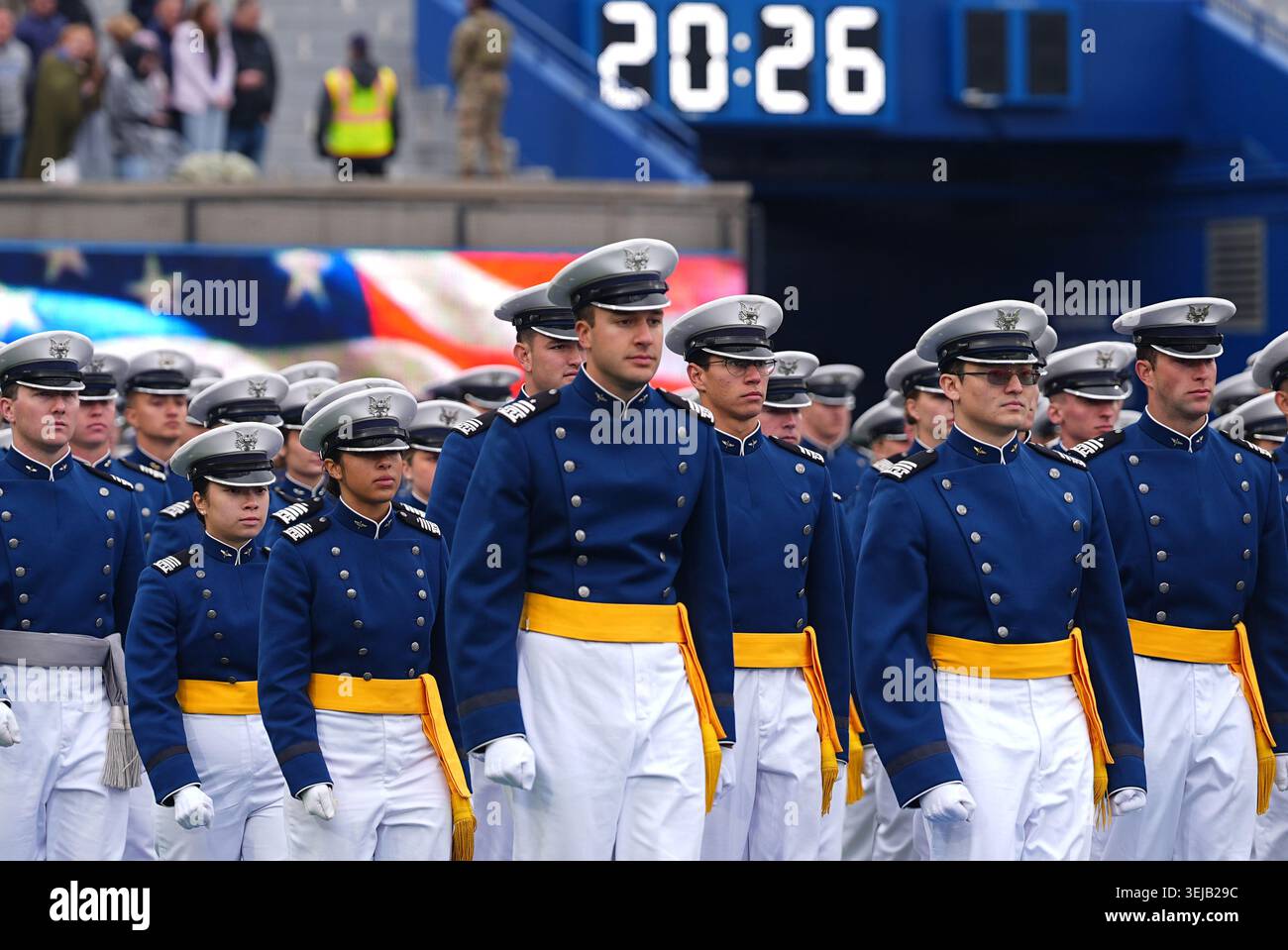 Air Force cadets march onto the field to open the United States Air ...