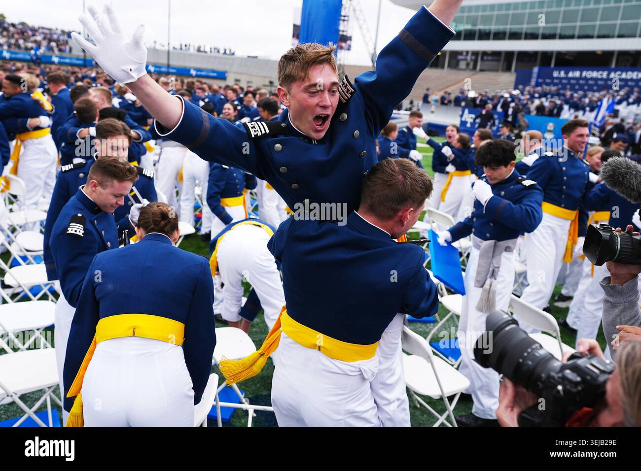 Air Force cadets celebrate at the conclusion of the United States Air ...