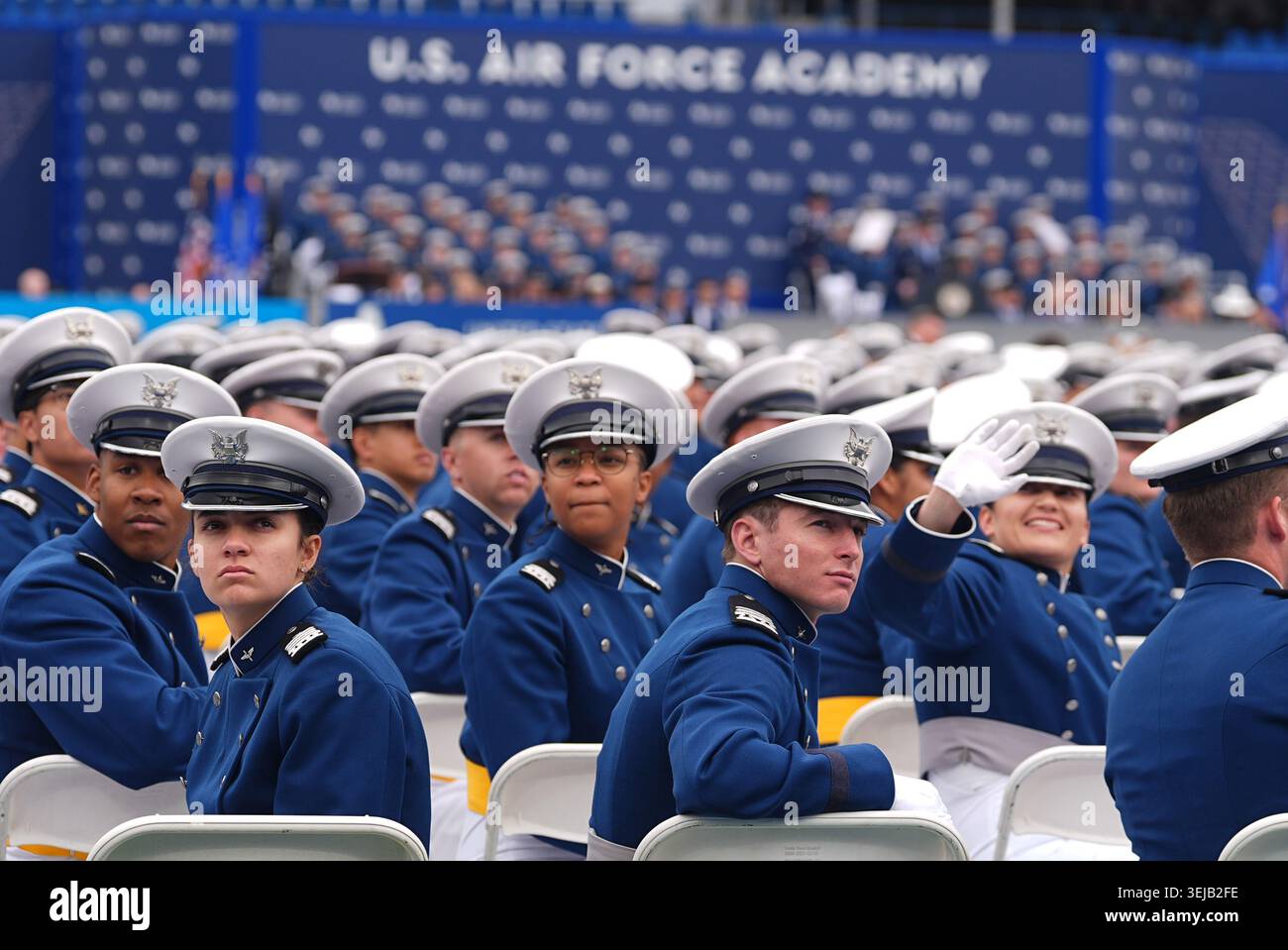 Air Force cadets look to the stands during the United States Air Force ...
