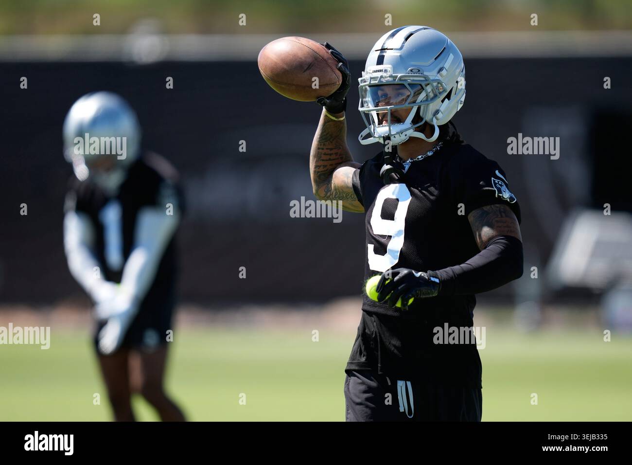 Las Vegas Raiders wide receiver Jalen Nailor (9) takes part during the ...