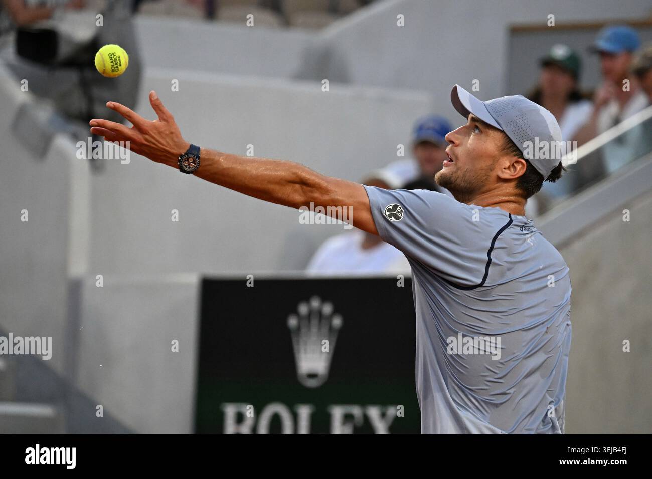 Raphael Collignon of Belgium serves to Ben Shelton of the U.S. during ...