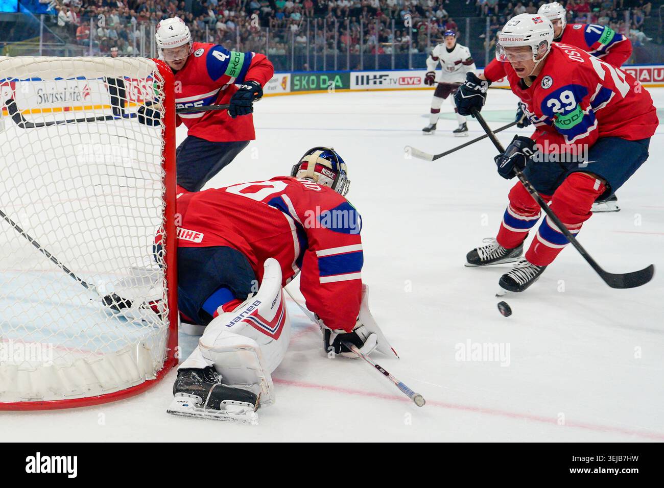 FRIBOURG, SWITZERLAND - MAY 28: Kristian Ostby of Norway R) in action ...