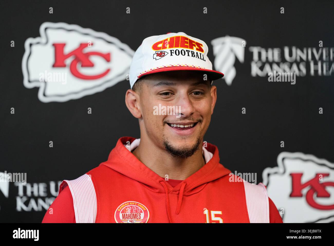 Kansas City Chiefs quarterback Patrick Mahomes addresses the media ...
