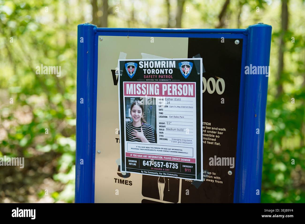 A poster of missing 14 year-old Esther is seen in Earl Bales Park in ...