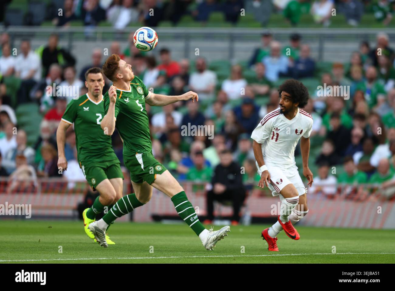 Ireland's Jake O'Brien controls the ball during the international ...