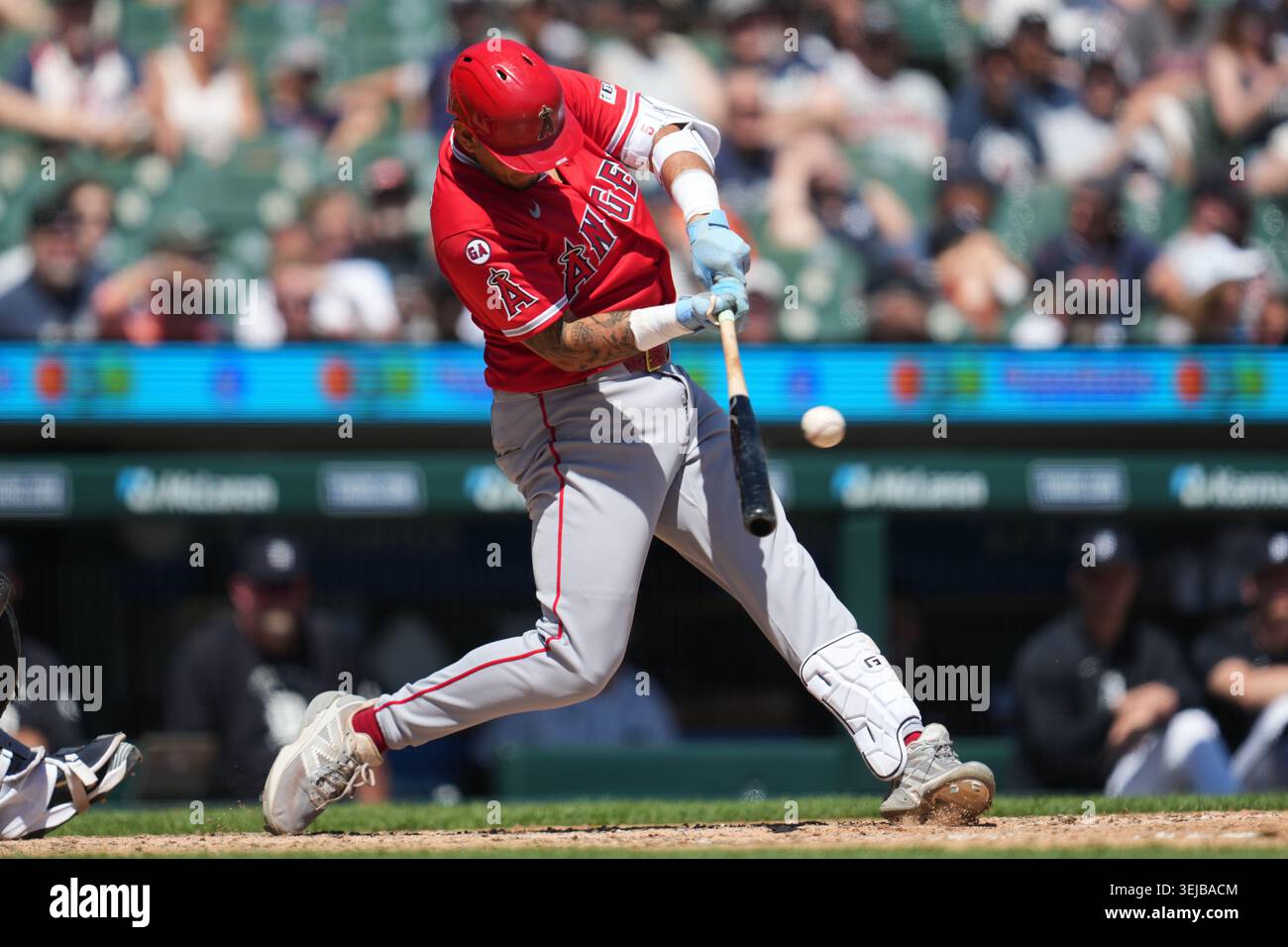 Los Angeles Angels' Vaughn Grissom hits a one-run double against the ...