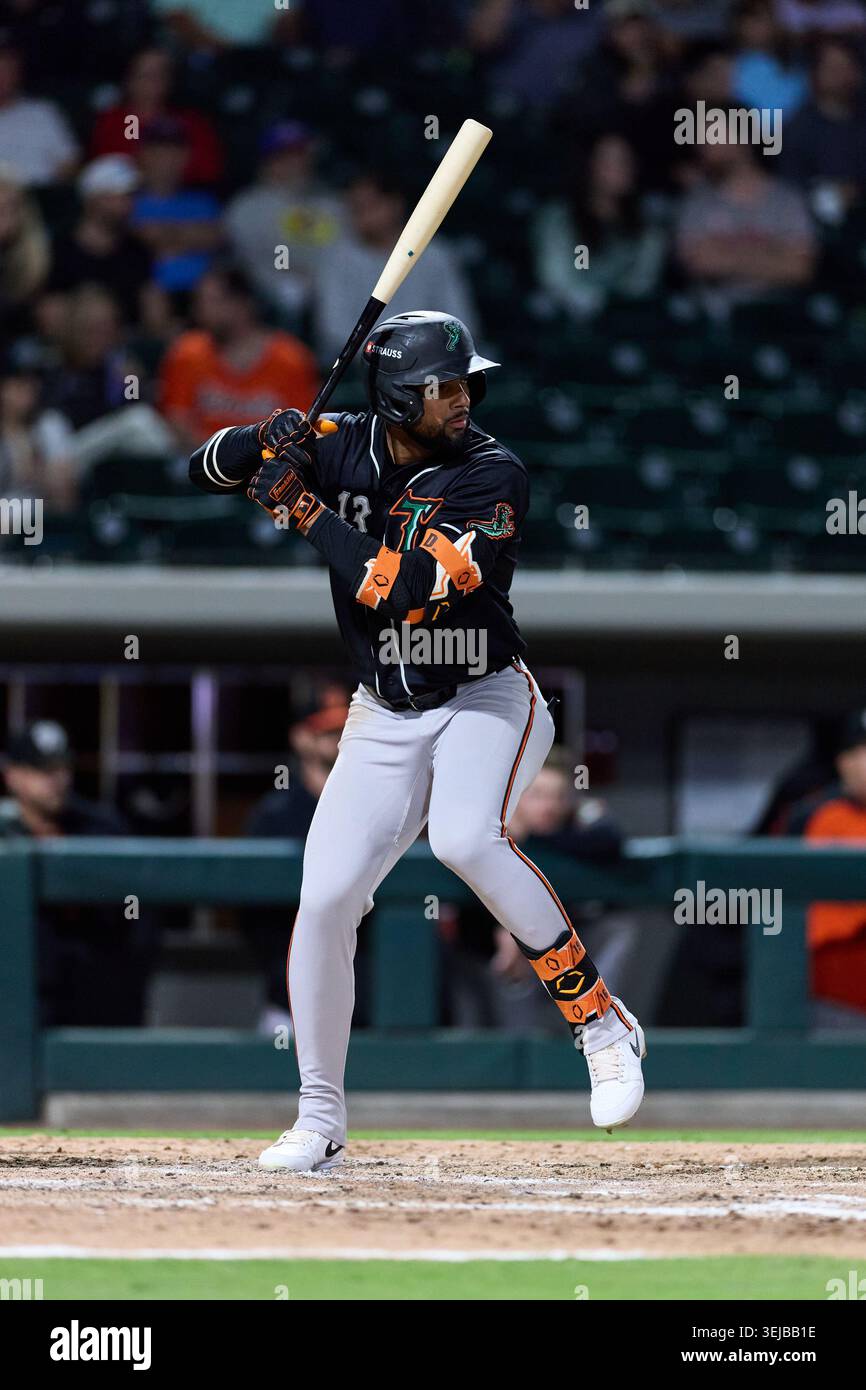 Willy Vasquez (13) of the Norfolk Tides bats against the Charlotte O's ...