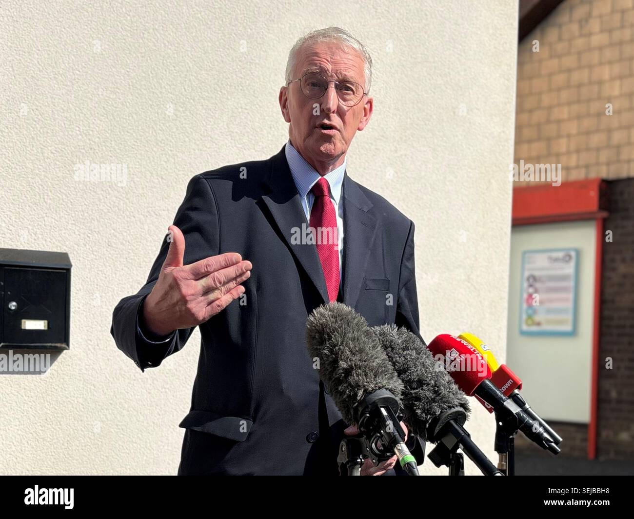 Northern Ireland Secretary Hilary Benn speaking to the media at ...