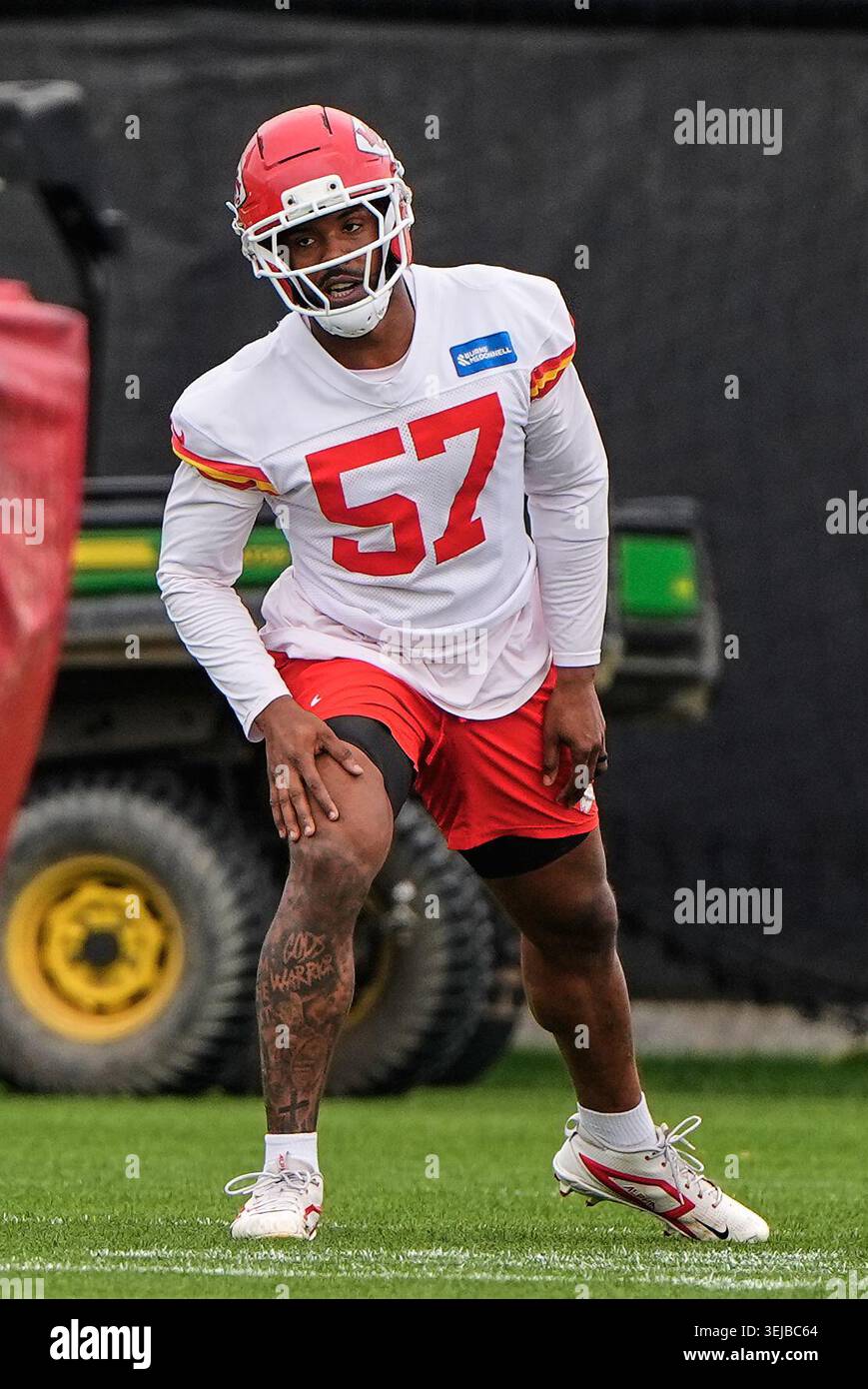 Kansas City Chiefs defensive end Tyreke Smith stretches during the NFL ...