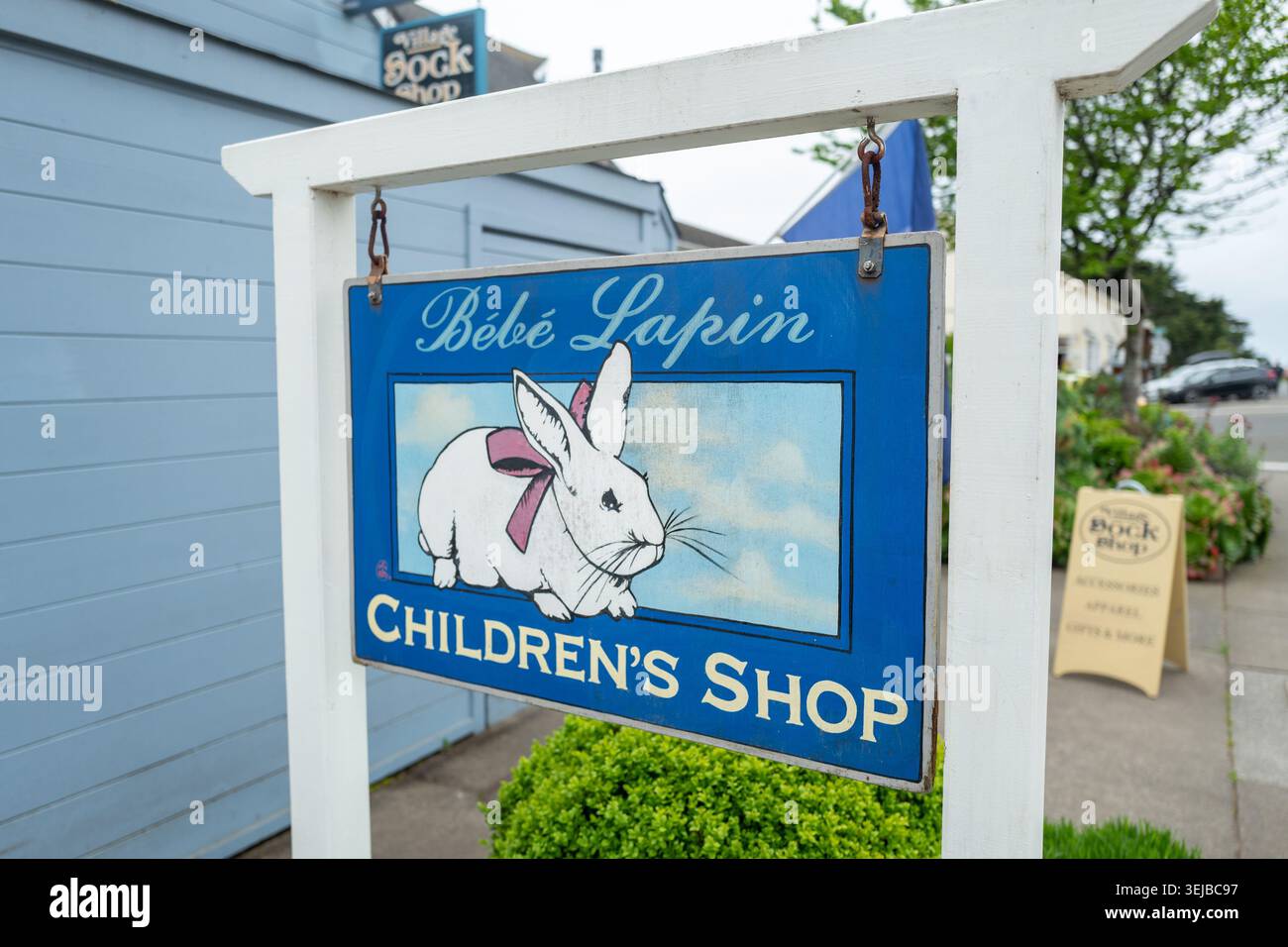 Sign for Bebe Lapin children's shop, Mendocino, California, April 6 ...
