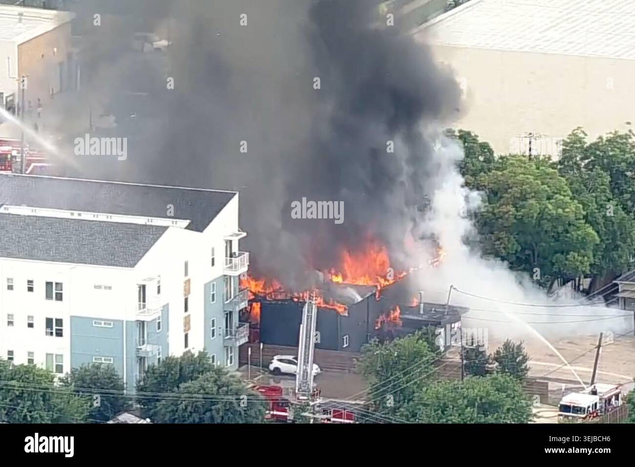 This image made from video provided by KDFW FOX 4 shows a large fire at ...