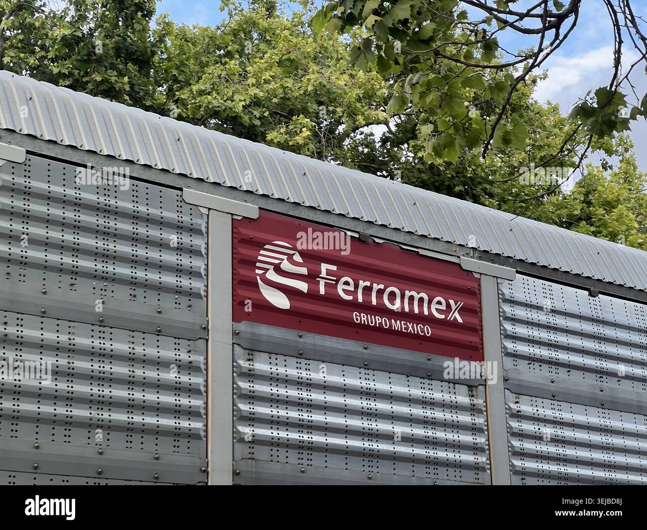 Close-up of logo for Ferromex on a freight train car, Oakland ...