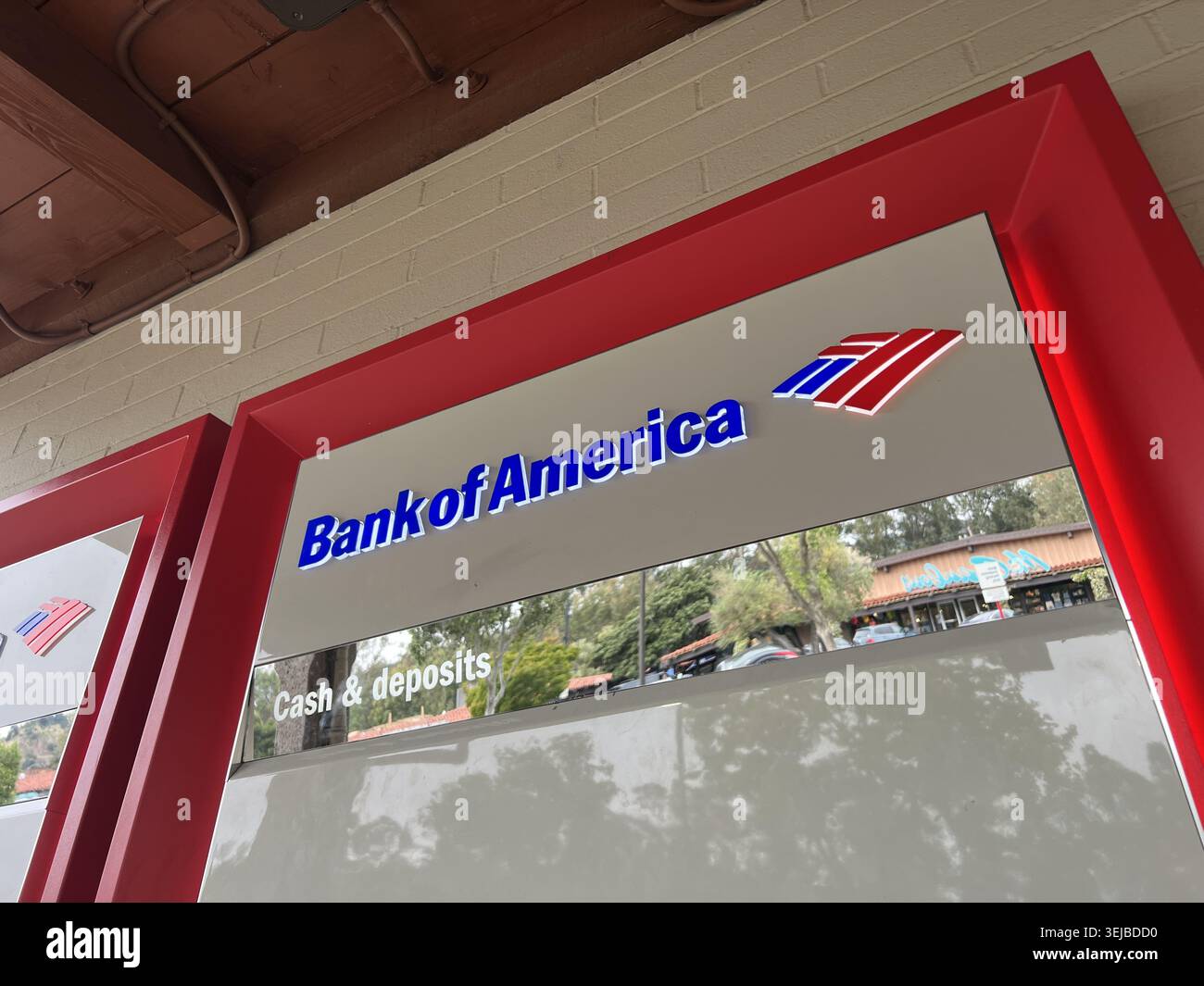 Low-angle view of logo on a Bank of America ATM in Lafayette ...