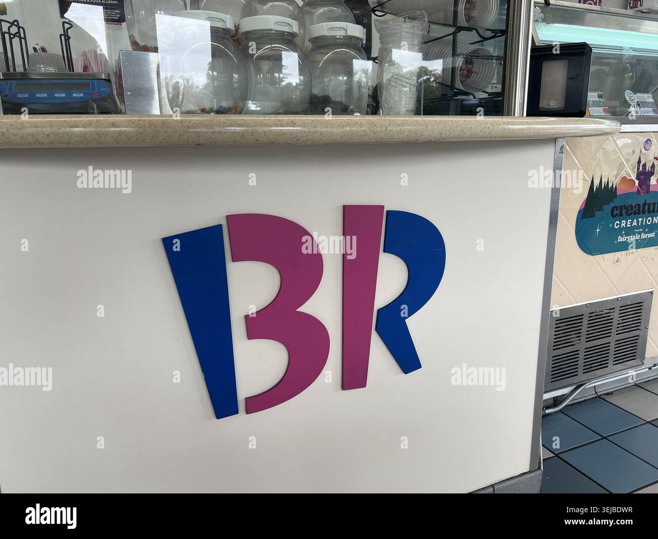 Close-up of logo inside a Baskin Robbins store, Concord, California ...