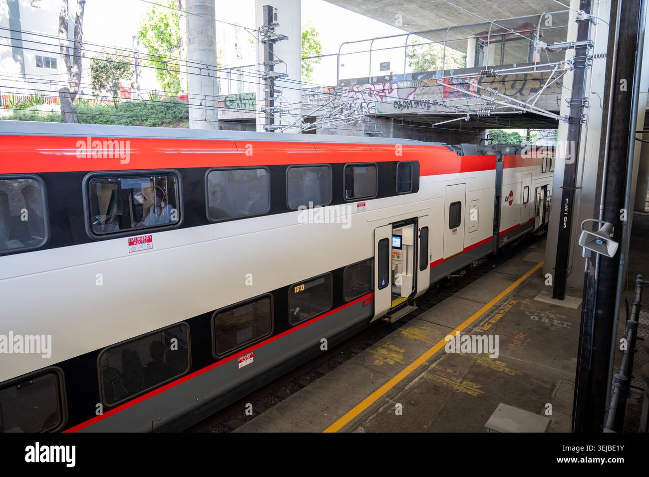 Caltrain electric train at a station in San Francisco, California ...