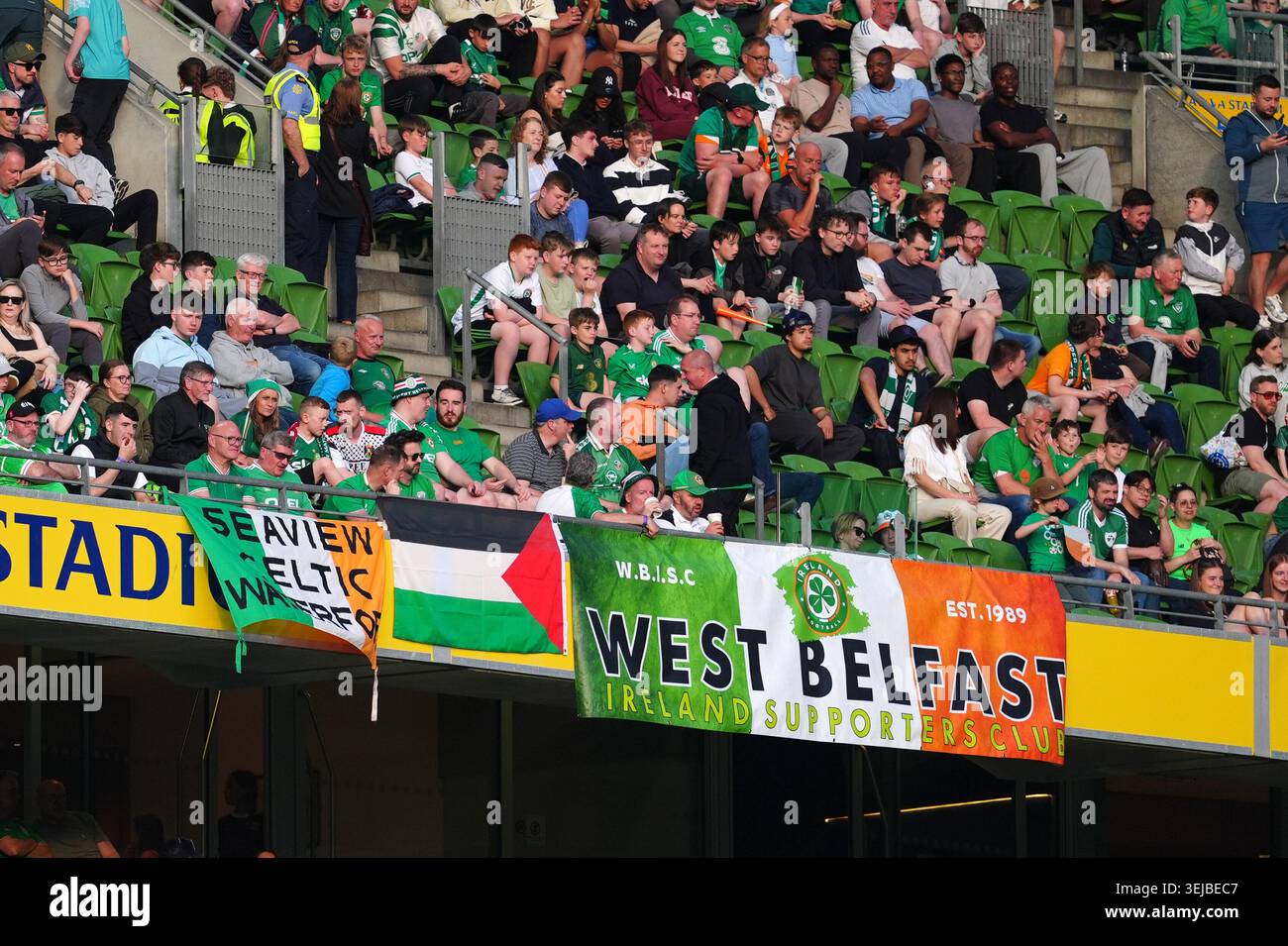 A Palestine flag in the stands during an international friendly match ...