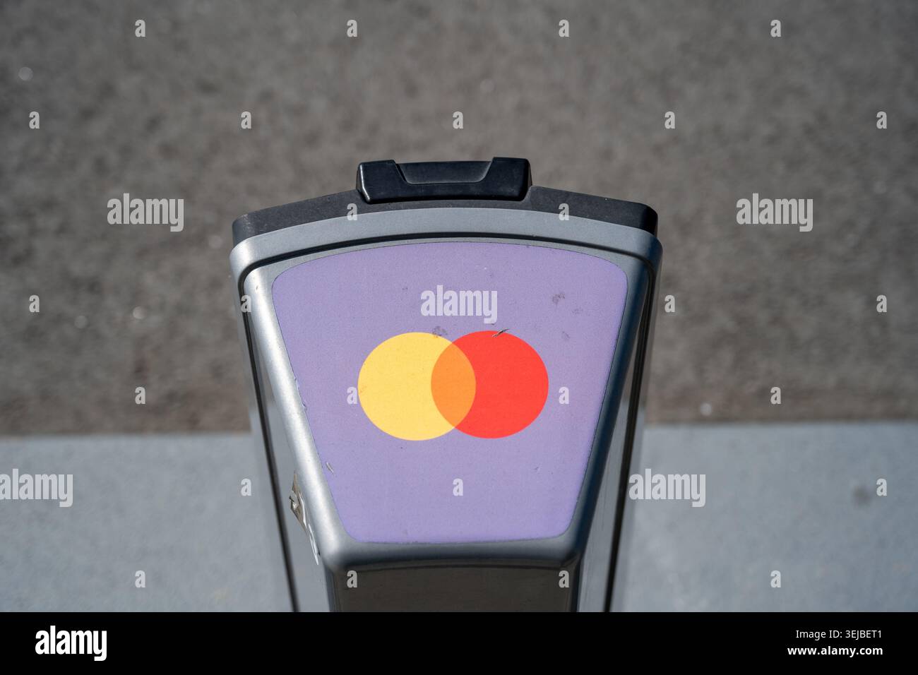 Close-up of Mastercard logo on bicycle share station, San Francisco ...