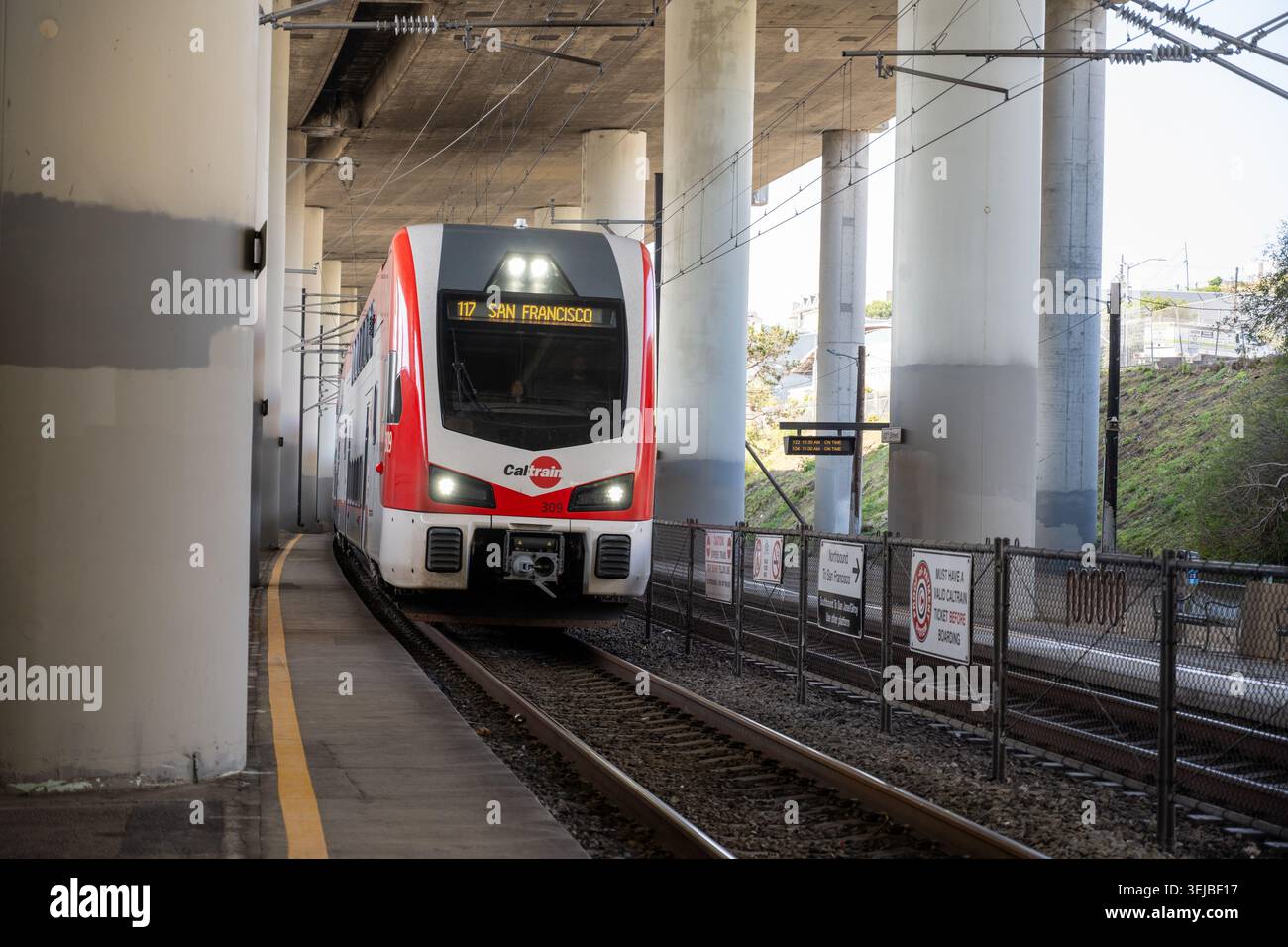 Caltrain electric train at a station in San Francisco, California ...