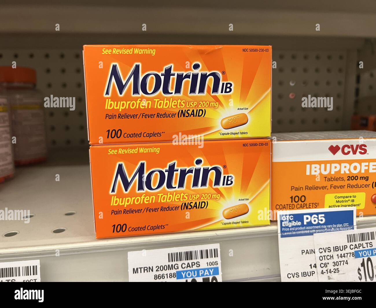 Close-up of Motrin ibuprofen tablets on a store shelf, Lafayette ...