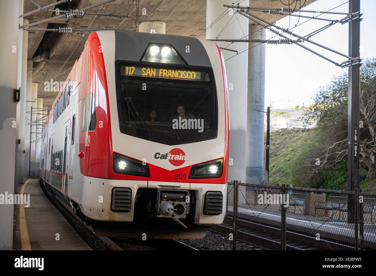 Modern Caltrain electric train with San Francisco destination sign ...