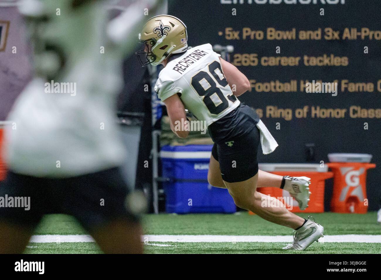 New Orleans Saints wide receiver Brock Rechsteiner (89) runs during the ...