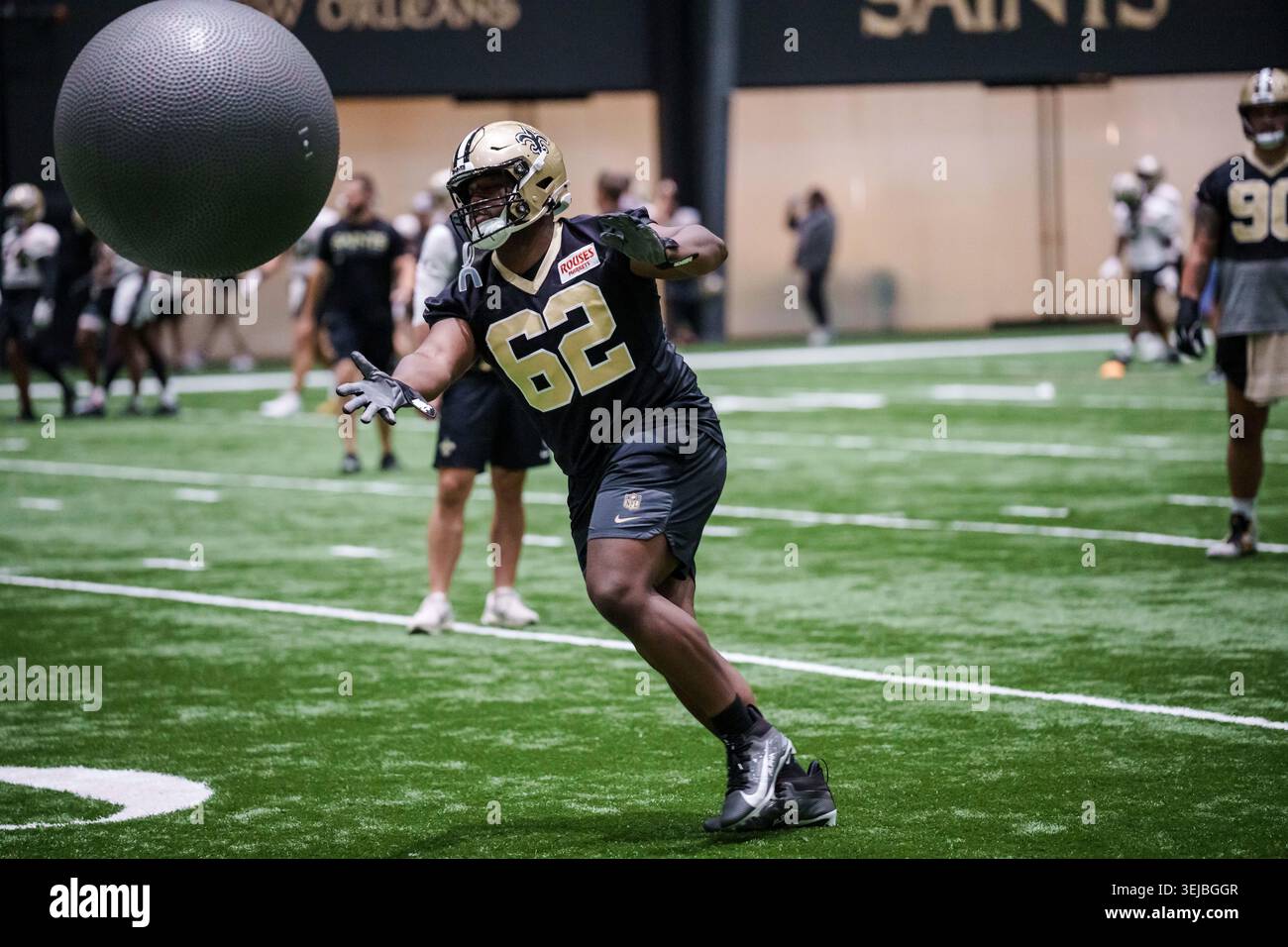 New Orleans Saints defensive lineman Jay'viar Suggs (62) runs a drill ...