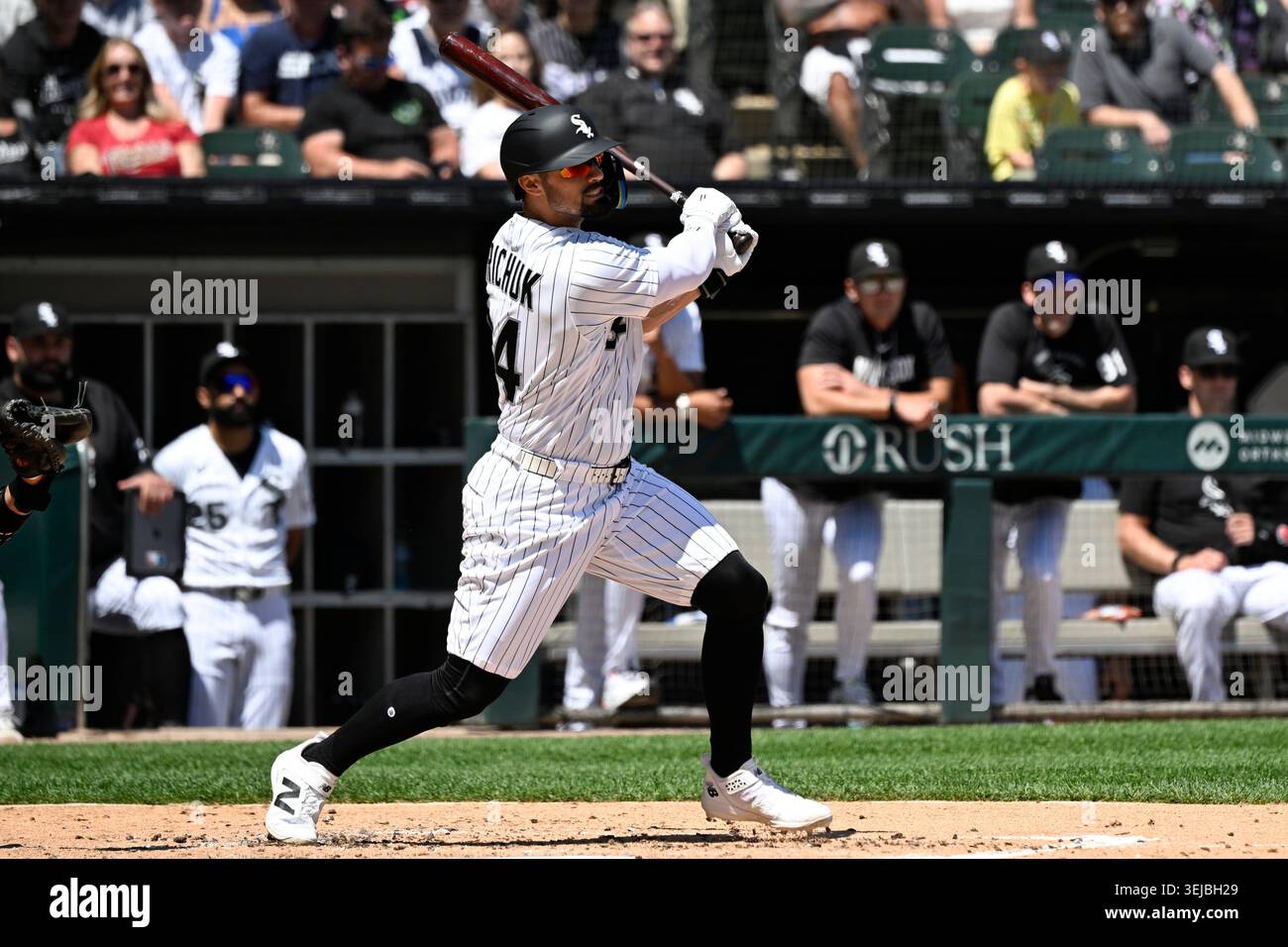 Chicago White Sox's Randal Grichuk hits a three-run double during the ...