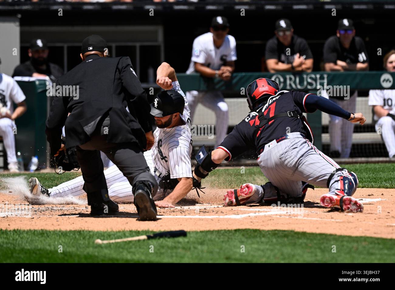 Chicago White Sox's Tristan Peters is tagged out at home by Minnesota ...