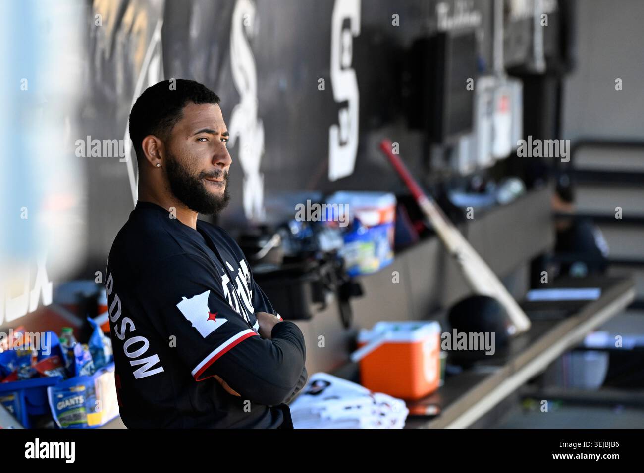 Minnesota Twins pitcher Simeon Woods-Richardson sits in the dugout ...