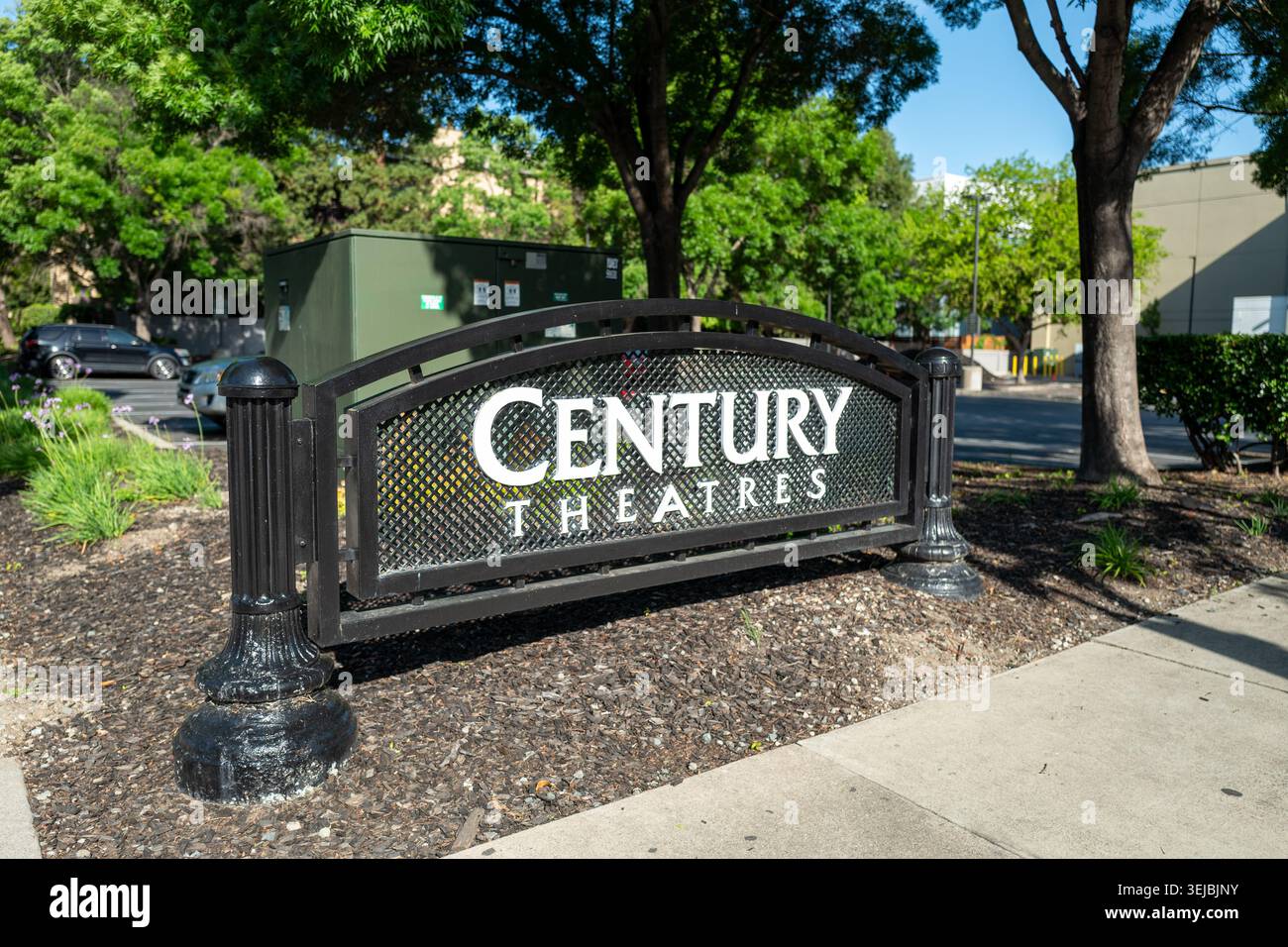 Century Theatres sign with black metal frame in parking lot on sunny ...