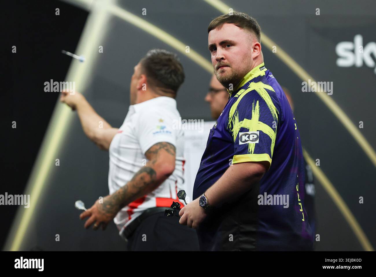 Luke Littler in his semi-final match against Gerwyn Price during the ...