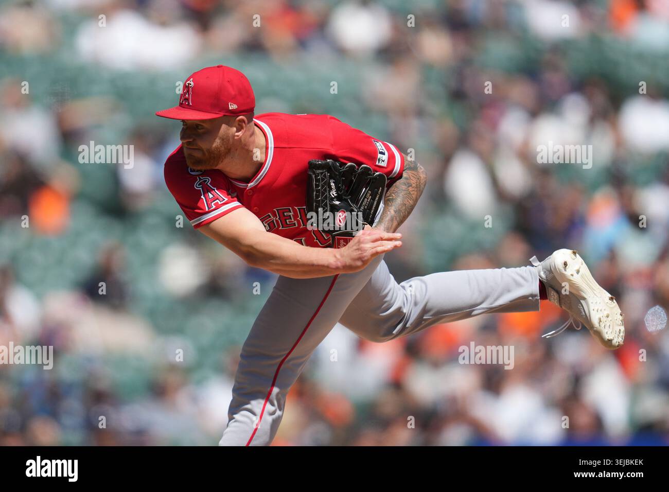 Los Angeles Angels pitcher Sam Bachman throws against the Detroit ...