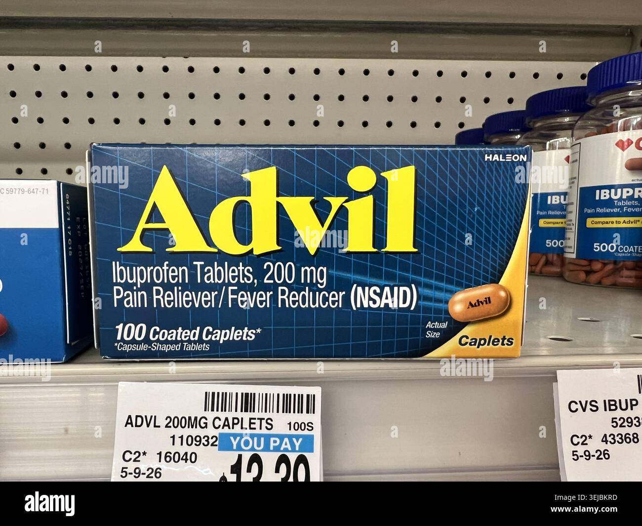 Close-up of Advil brand ibuprofen tablets on a store shelf in Lafayette ...