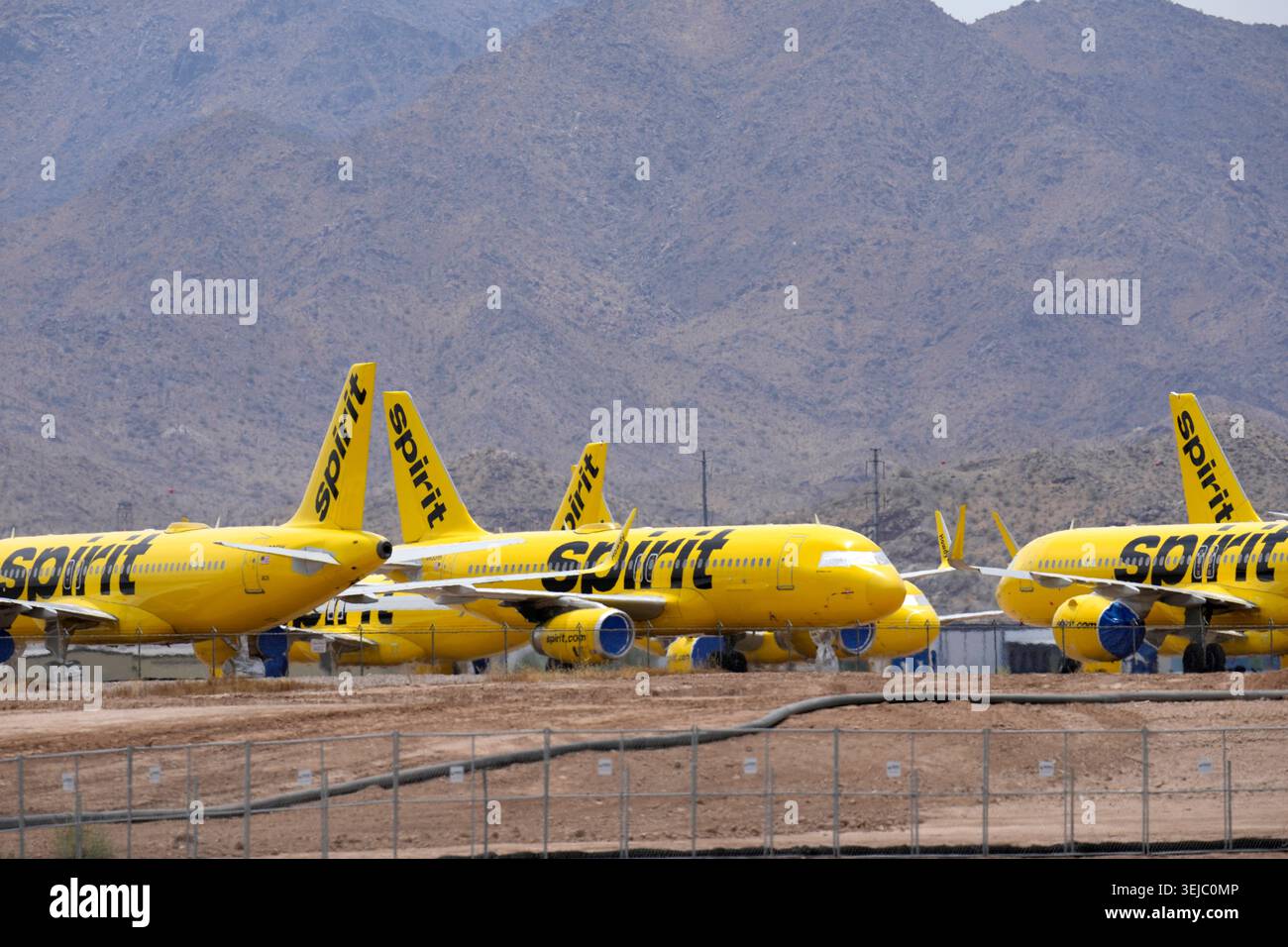 Mothballed Spirit Airlines passenger planes sit parked at Goodyear ...
