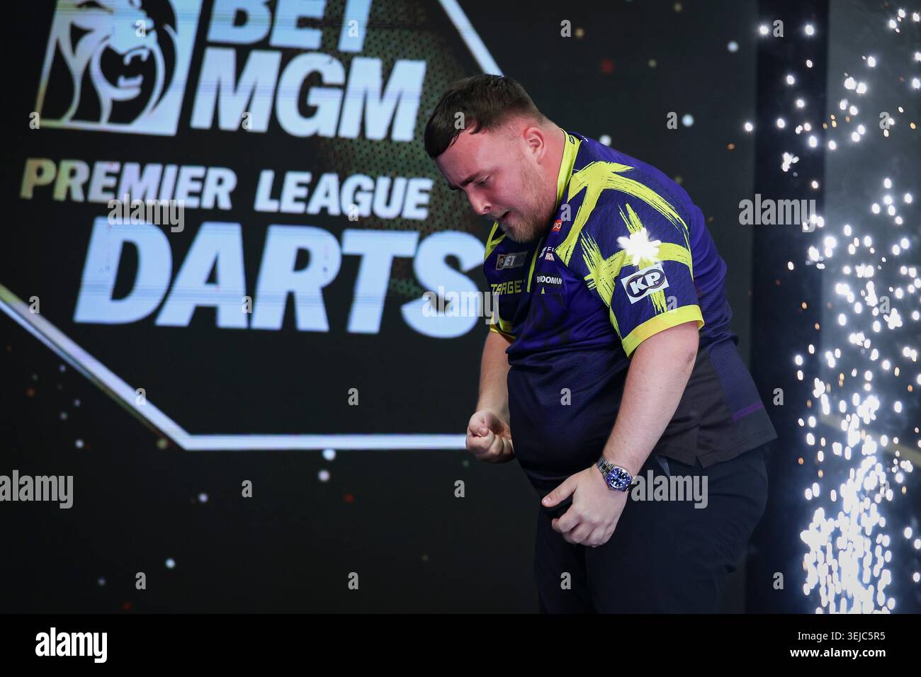 Luke Littler reacts after winning the 2026 BetMGM Premier League Darts ...