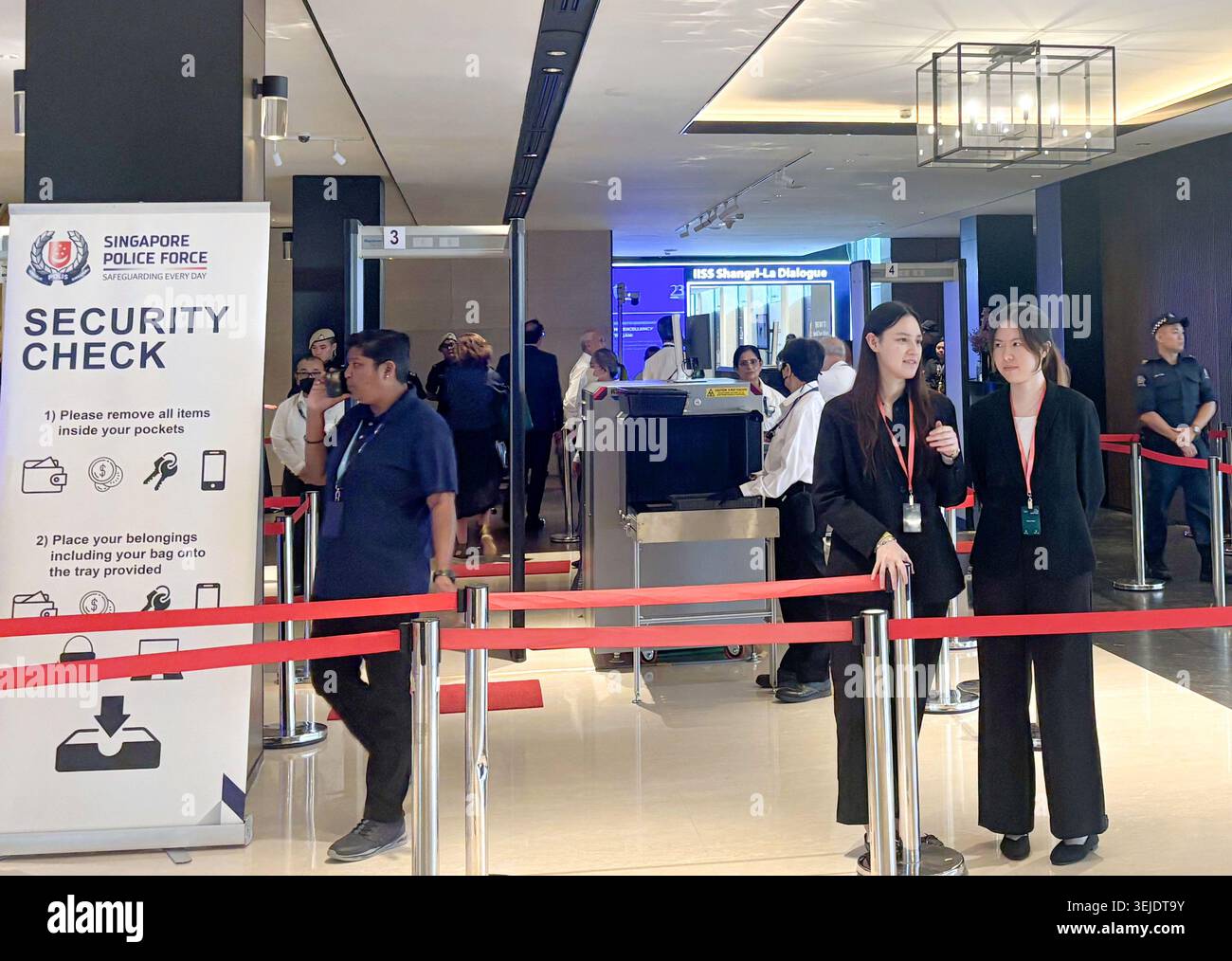 Security is tightened at a hotel in Singapore on May 29, 2026, before a ...