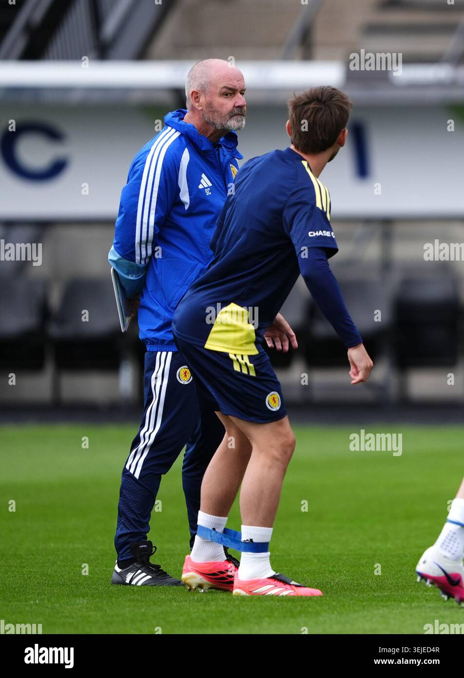 Scotland manager Steve Clarke with Billy Gilmour during a training ...