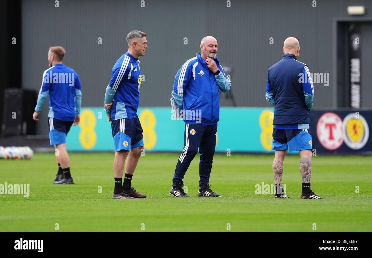 Scotland manager Steve Clarke during a training session at Lesser ...