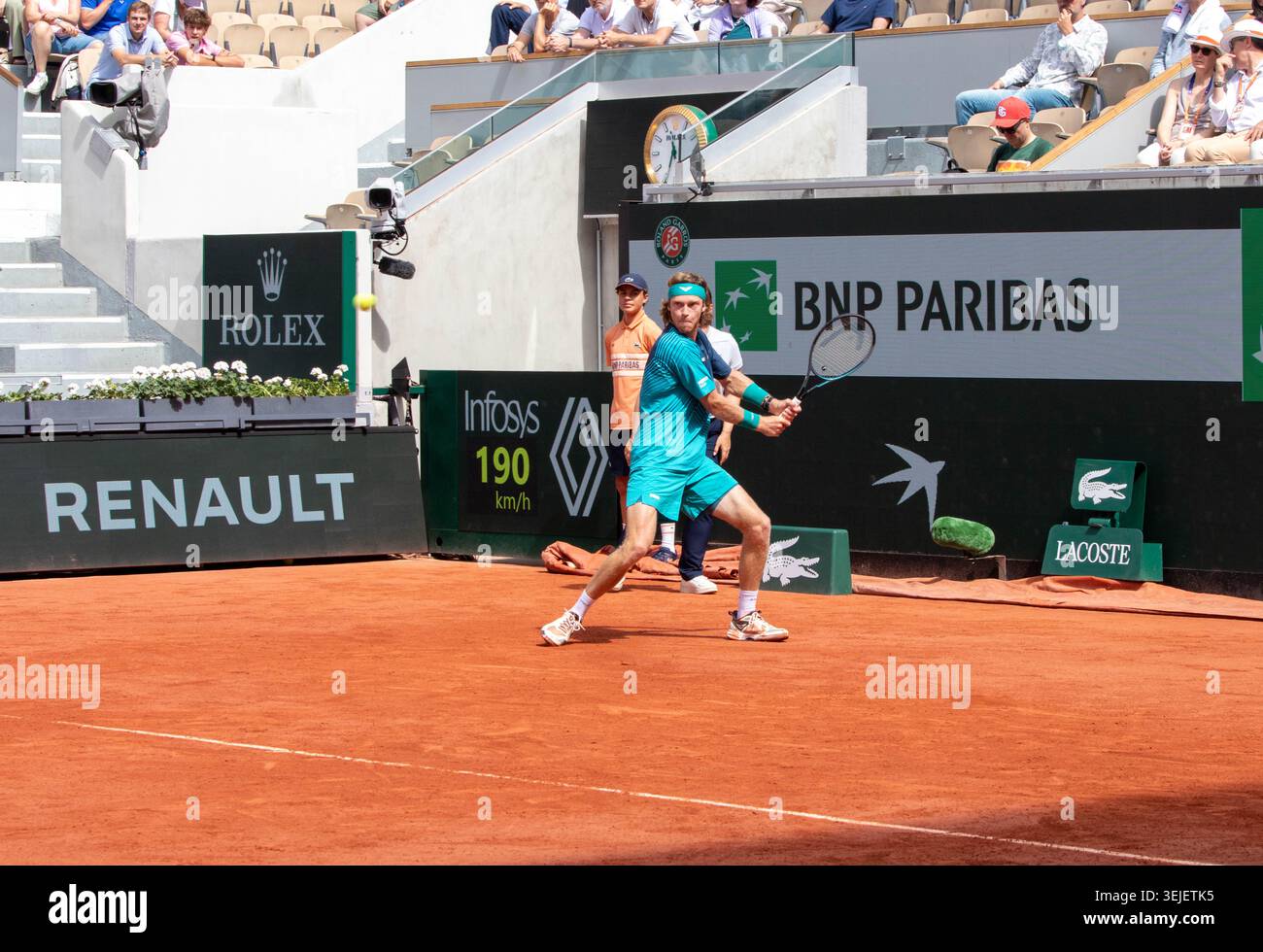 Paris, France. 29th May 2026. Andrey Rublev in action during his men’s ...