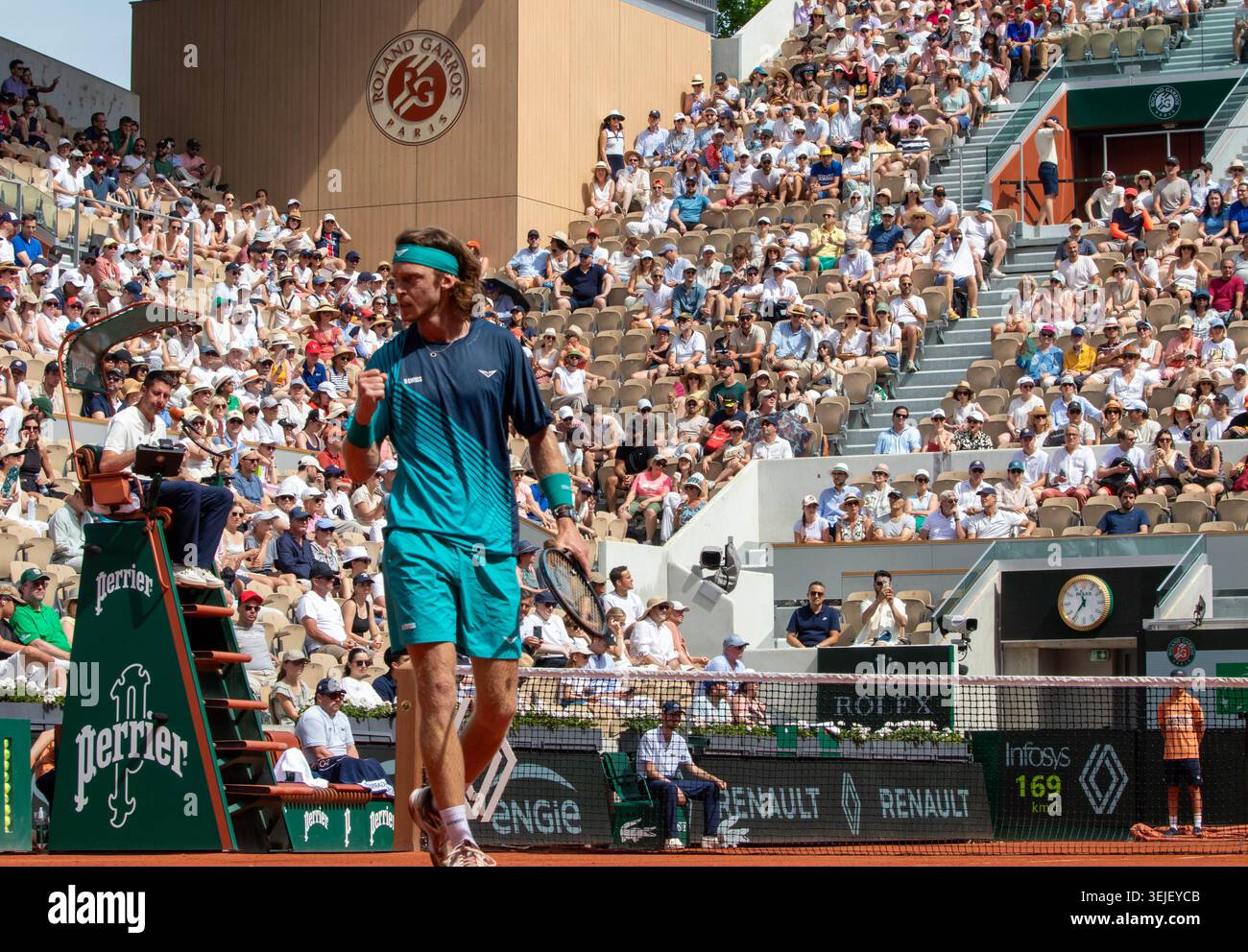 Paris, France. 29th May 2026. Andrey Rublev during his men’s singles ...