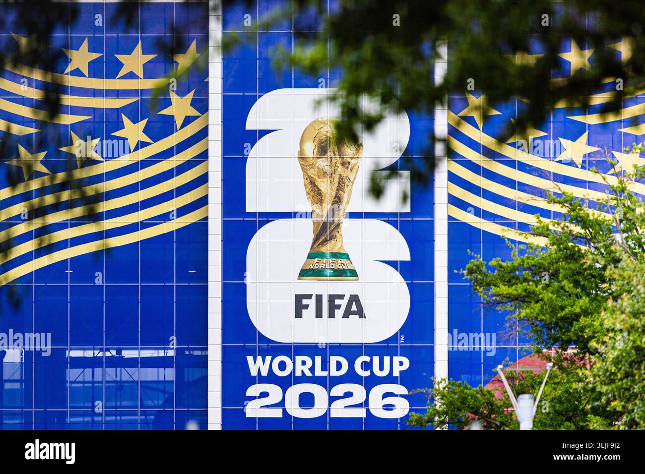 Signage on the exterior of AT&T Stadium for the 2026 FIFA World Cup, on ...