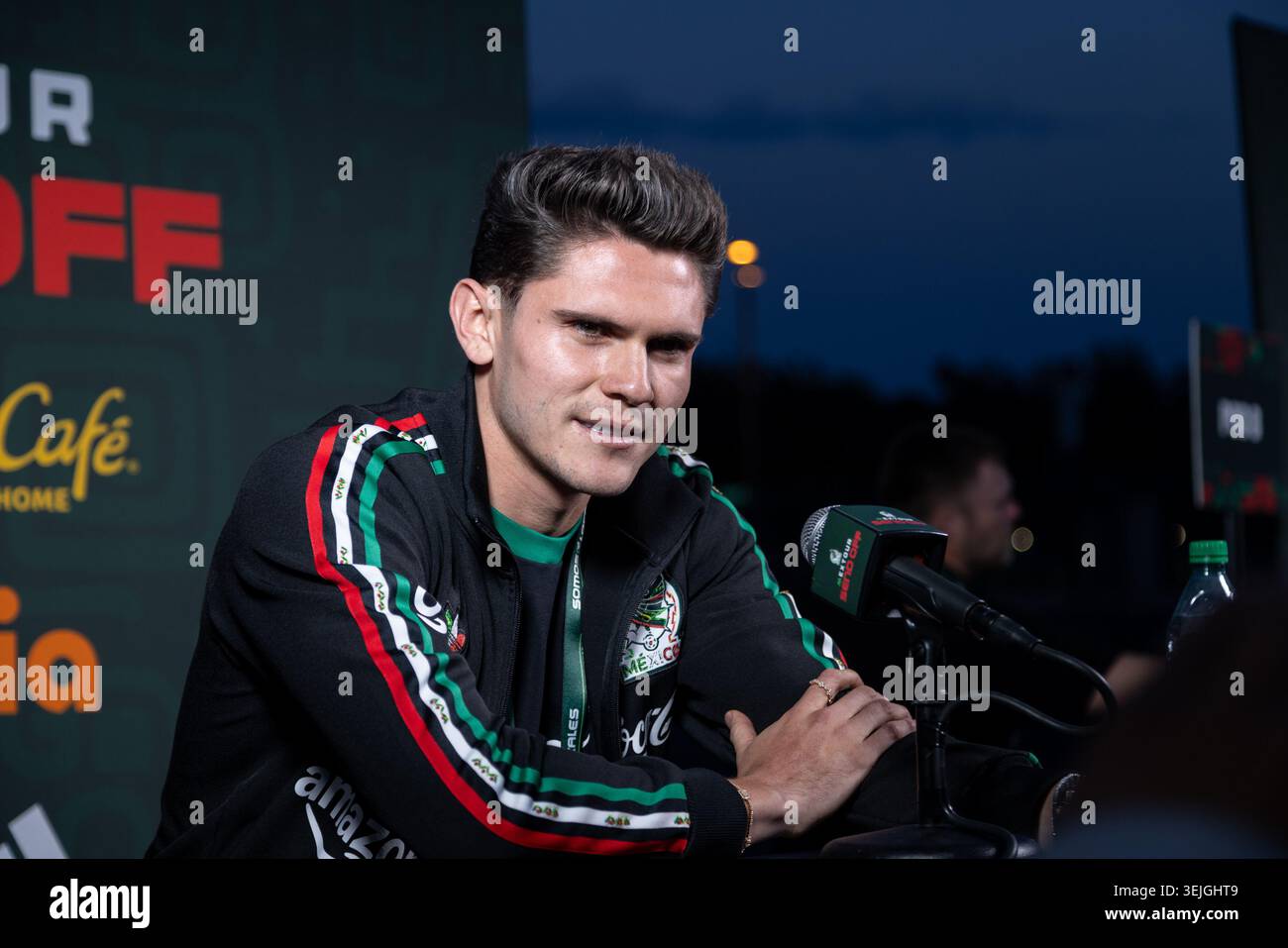 Israel Reyes of Mexico speaks during the Media Day before the match ...