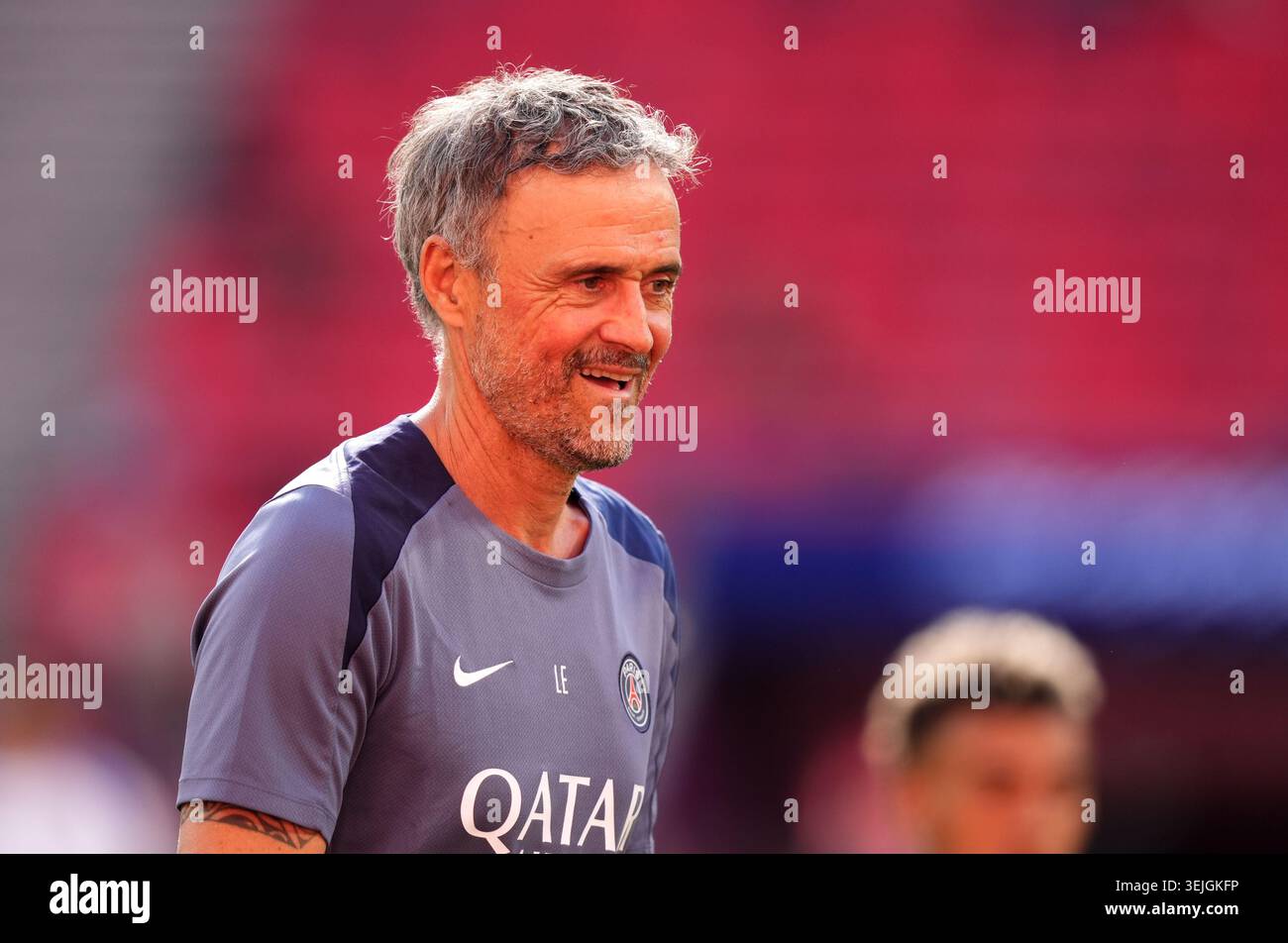 Paris Saint Germain manager Luis Enrique during a training session at ...