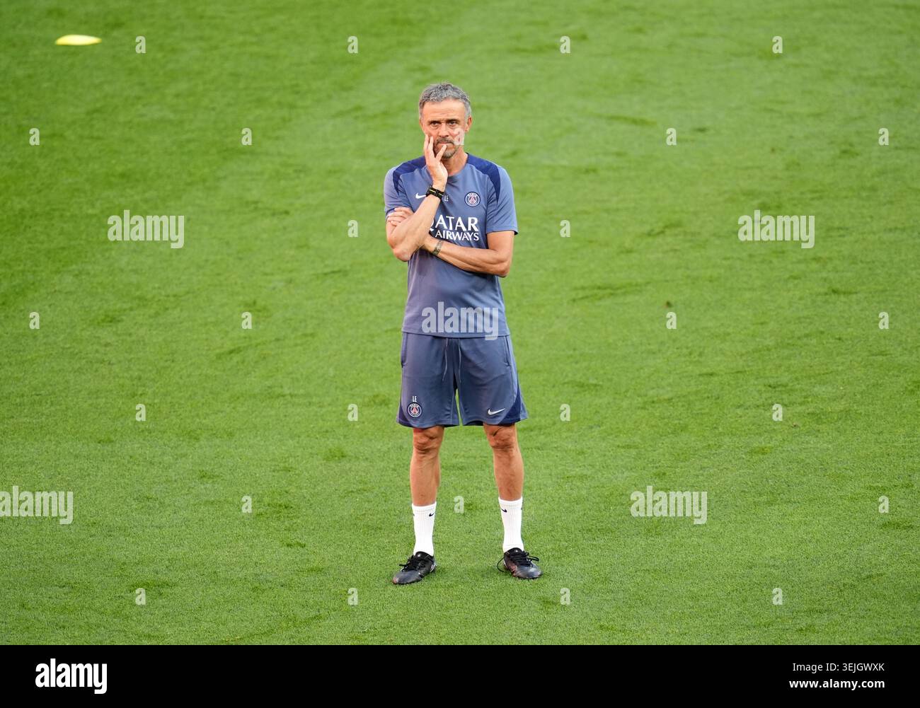 Paris Saint Germain manager Luis Enrique during a training session at ...