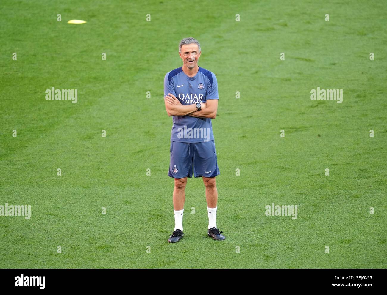 Paris Saint Germain manager Luis Enrique during a training session at ...